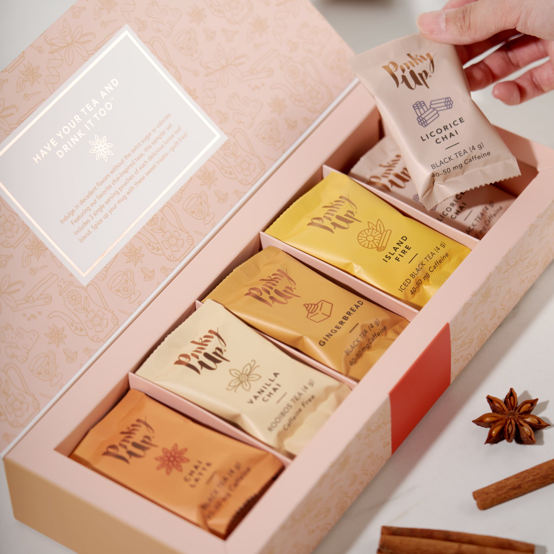Pinky Up Chai Tea Gift Sampler, Variety Tea Packets of Flavored Tea ...