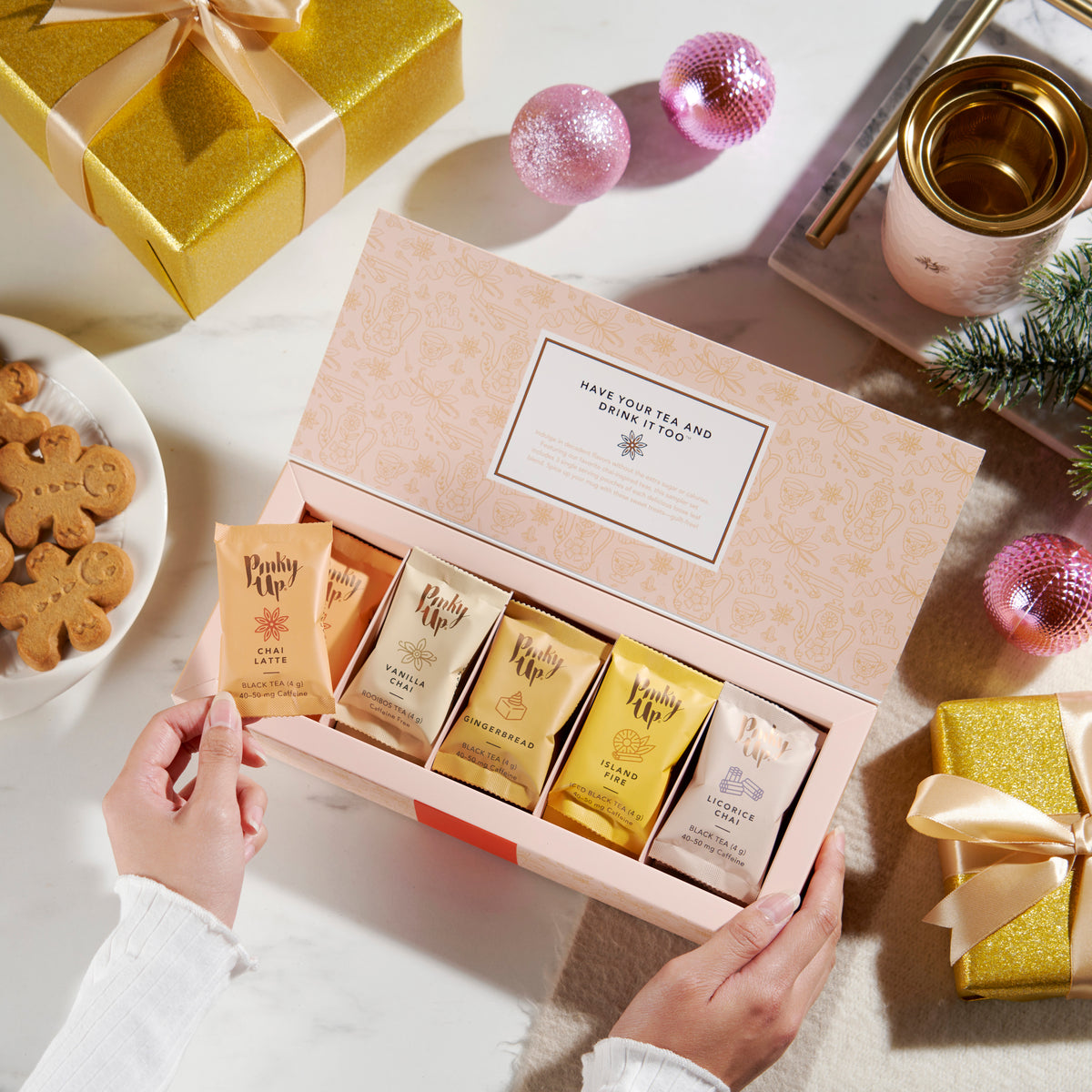 Pinky Up Chai Tea Gift Sampler, Variety Tea Packets of Flavored Tea ...