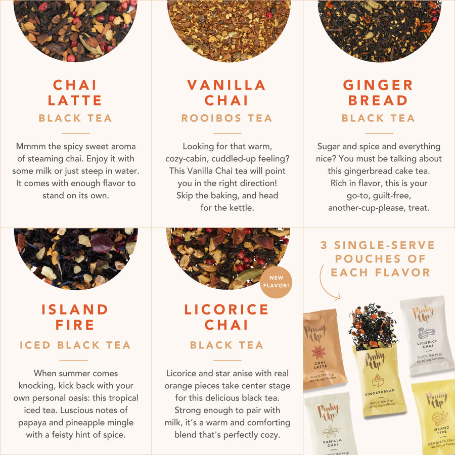 Pinky Up Chai Tea Gift Sampler, Variety Tea Packets of Flavored Tea ...