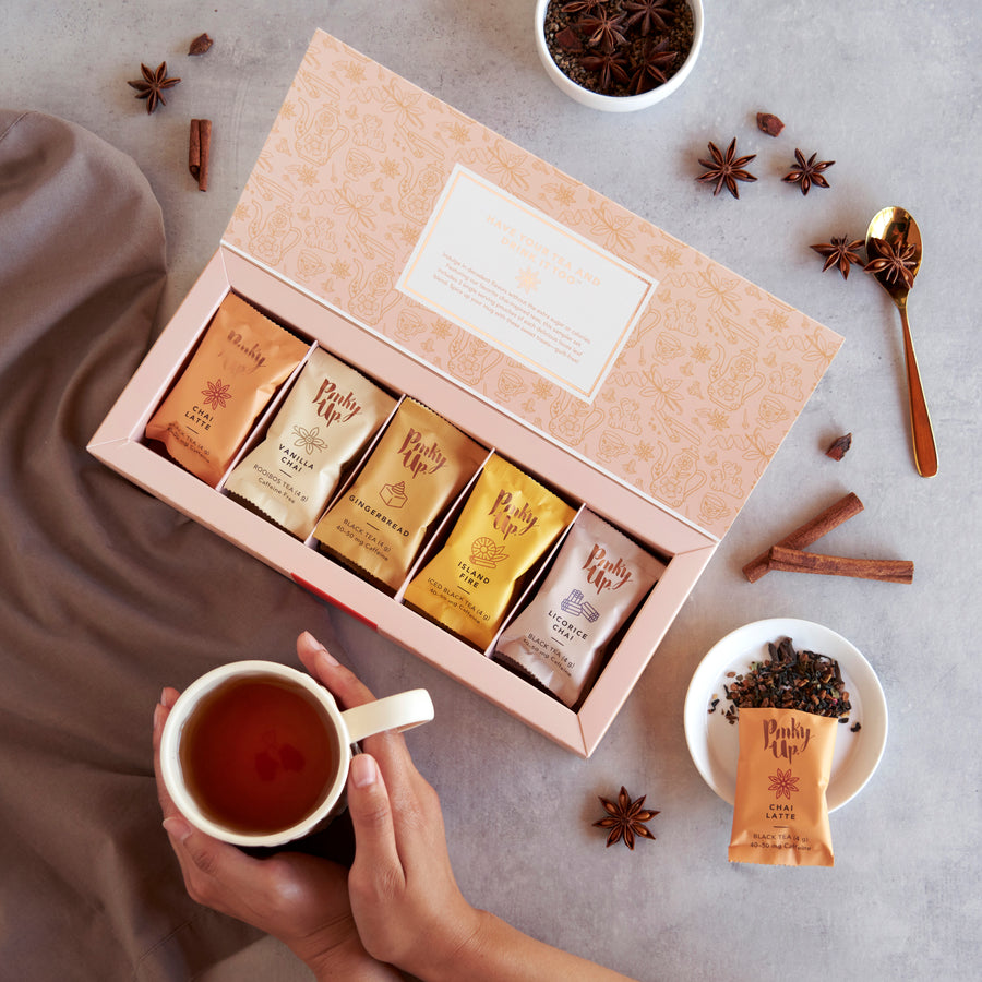Pinky Up Chai Tea Gift Sampler, Variety Tea Packets of Flavored Tea ...